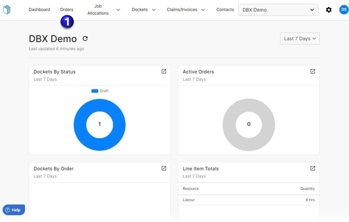 Create a New Order on Docketbook Website